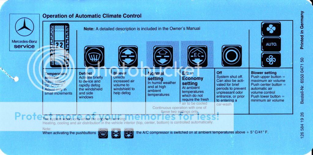 MB Factory Brochure - Operation of Automatic Climate Control | Mercedes ...